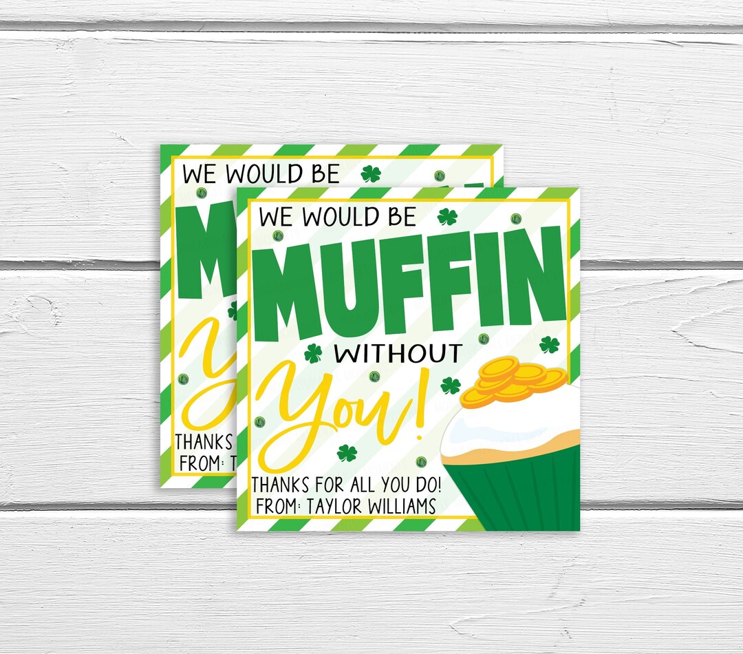St Patricks Muffin Appreciation Gift Tag, Editable Thank You Employee ...