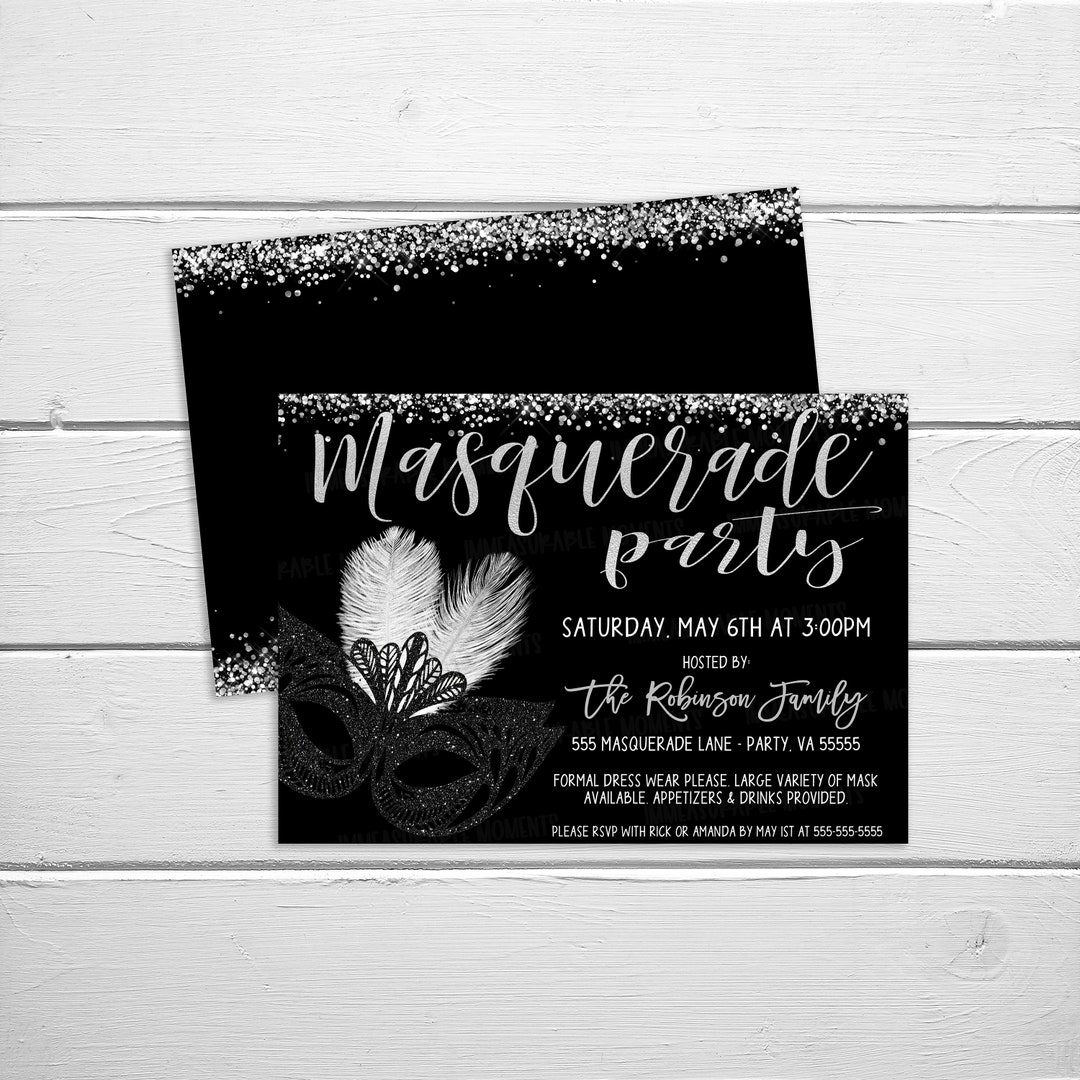 Masquerade Party Invitation Editable Masquerade Birthday - Etsy