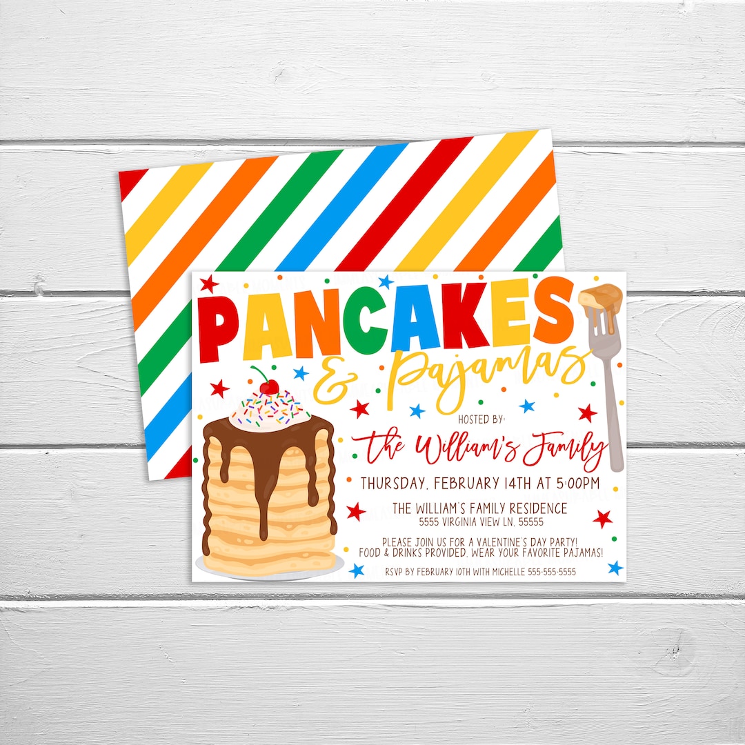 Pancakes and Pajamas Party Invitation, Editable Birthday Pancakes ...