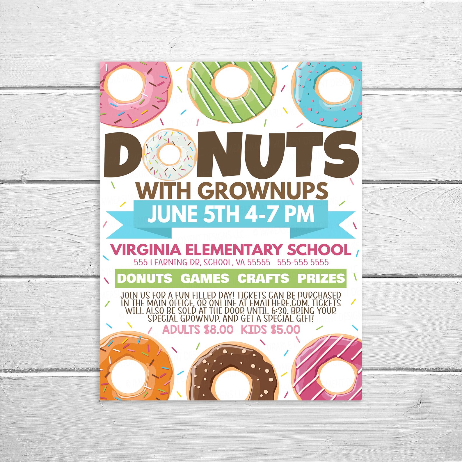 Donuts With Grownups Flyer School PTO PTA Father Mother - Etsy