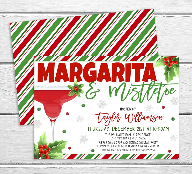 Christmas Margarita and Mistletoe Party Invitation, Winter Holiday ...