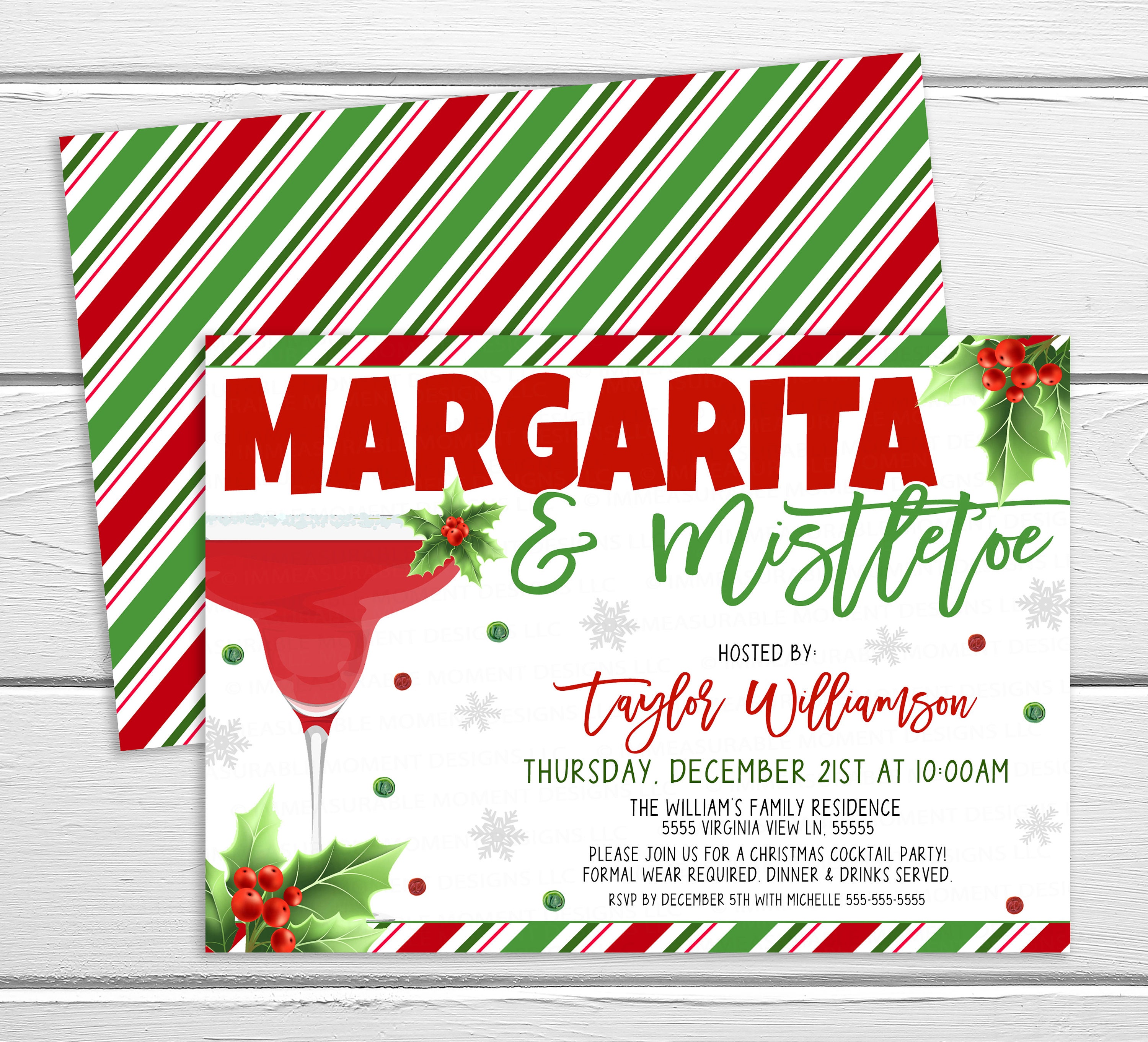 Christmas Margarita and Mistletoe Party Invitation, Winter Holiday ...