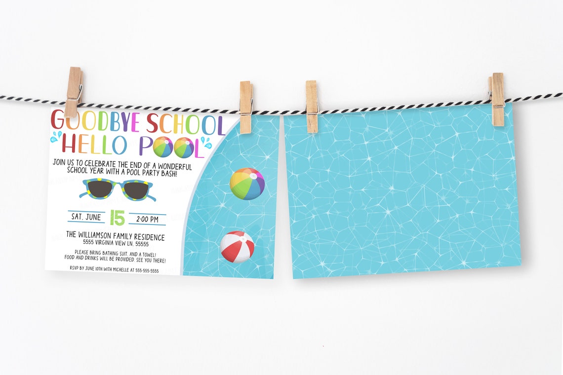 Goodbye School Hello Pool Invitation End of School Year Party - Etsy