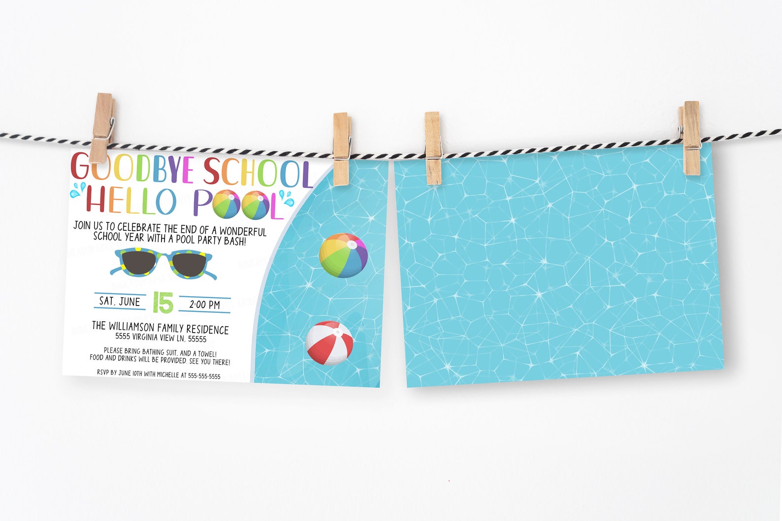 Goodbye School Hello Pool Invitation End of School Year Party - Etsy