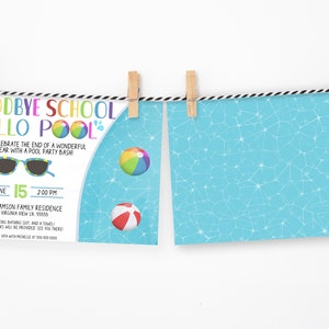 Goodbye School Hello Pool Invitation, End of School Year Party Invite ...