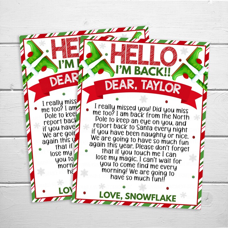 Editable Hello Elf Letter Welcome Note Letter I'm Back - Etsy