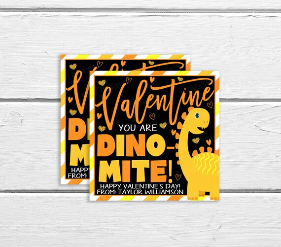Valentine Dinosaur Gift Tags, Editable Dino Gift Tag, You Are Dino-Mite ...