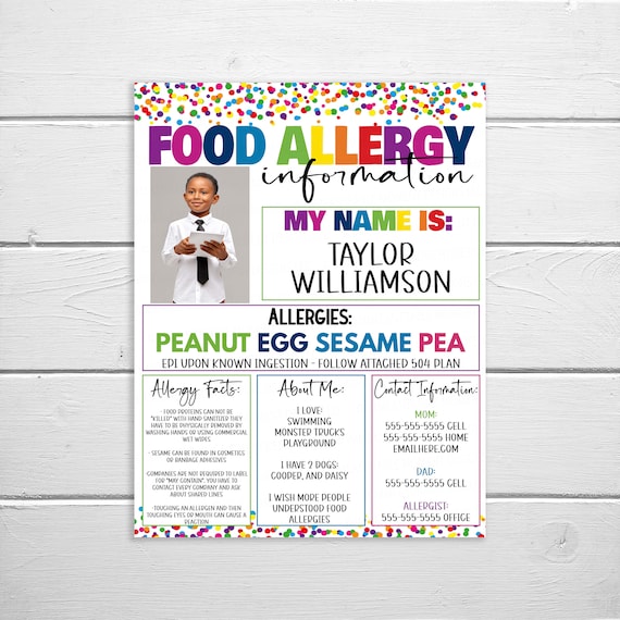 Editable Food Allergy Information Sheet, Printable School Daycare ...