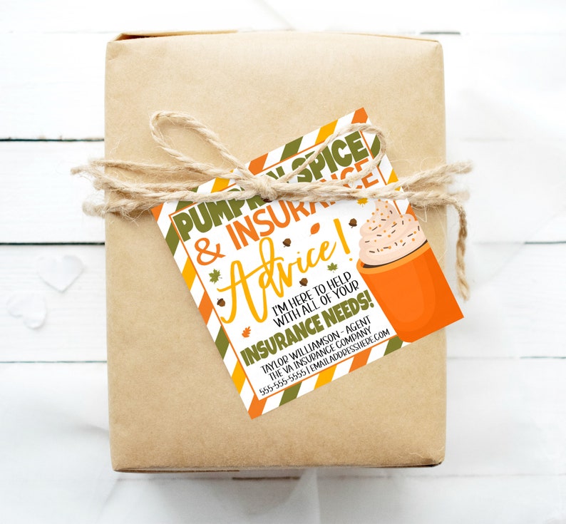 Fall Insurance Marketing Gift Tags Pumpkin Spice & Insurance - Etsy