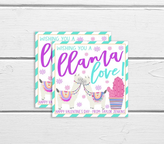 Valentine's Llama Gift Tag, Editable Llama Love Favor Tag, BOHO Llama ...