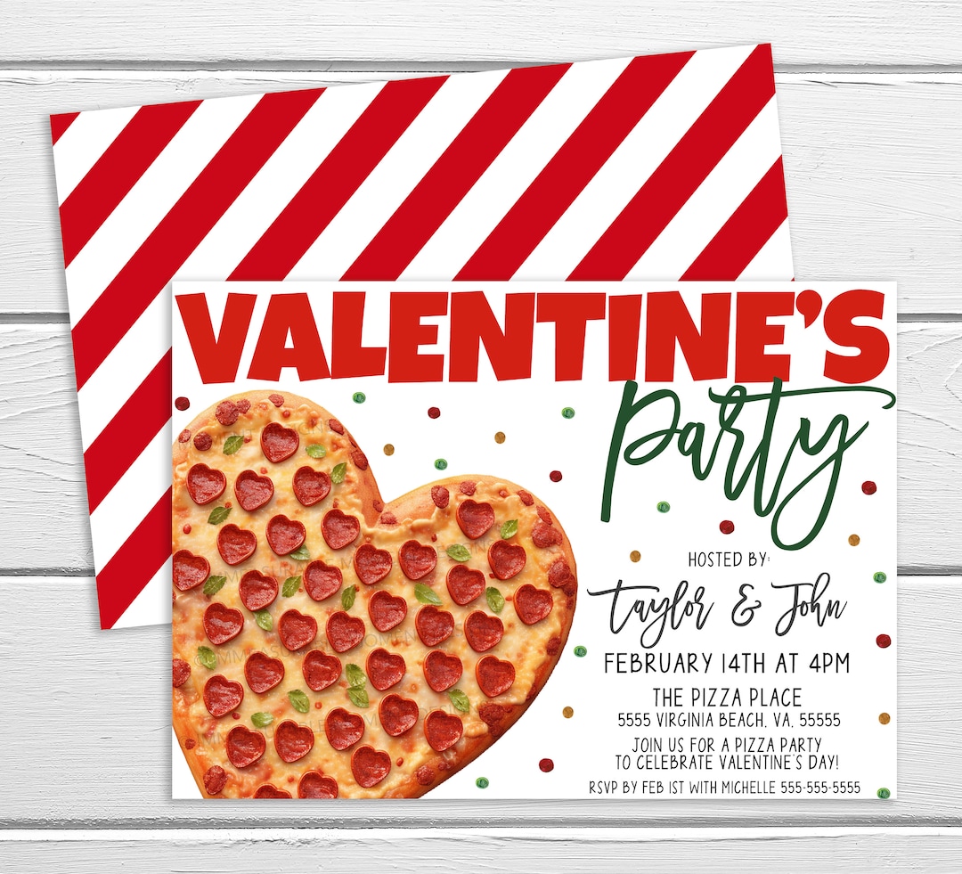 Valentine's Pizza Party Invitation, Editable Valentine Pizza Party ...