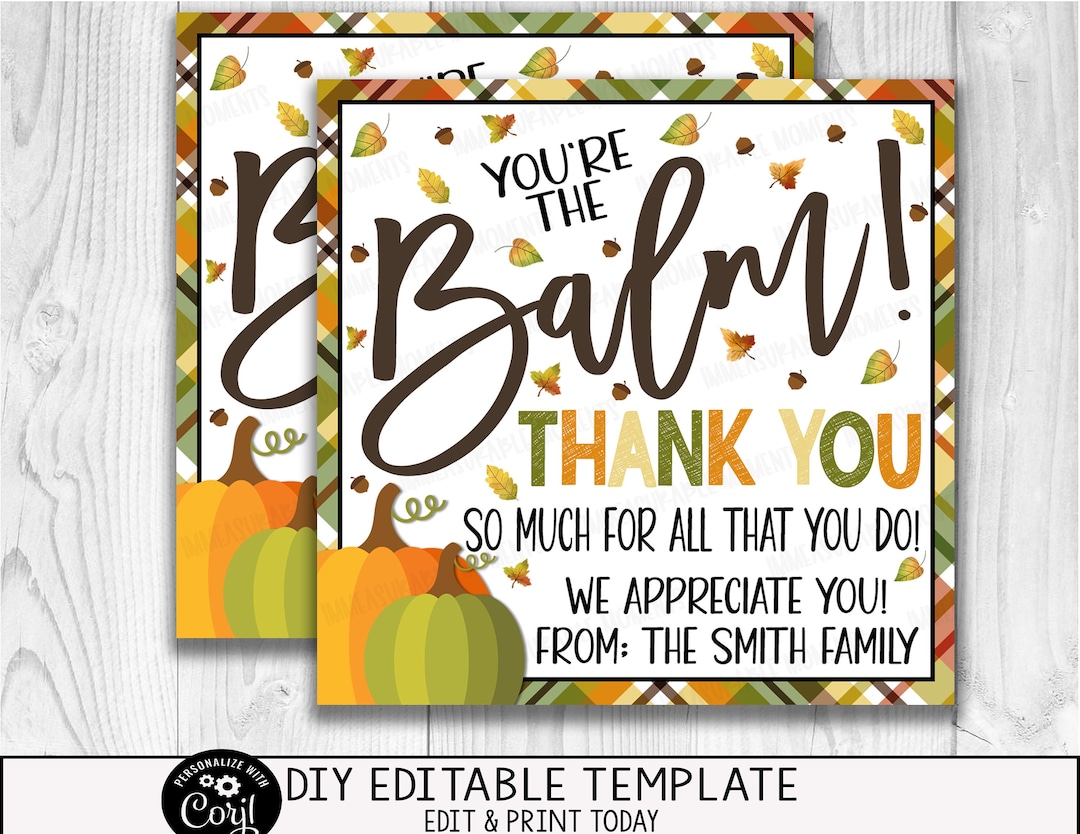 You're the Balm Gift Tag, Appreciation Teacher Staff Company Business ...