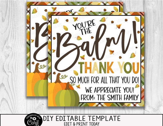 You're The Balm Gift Tag, Appreciation Teacher Staff Company Business ...