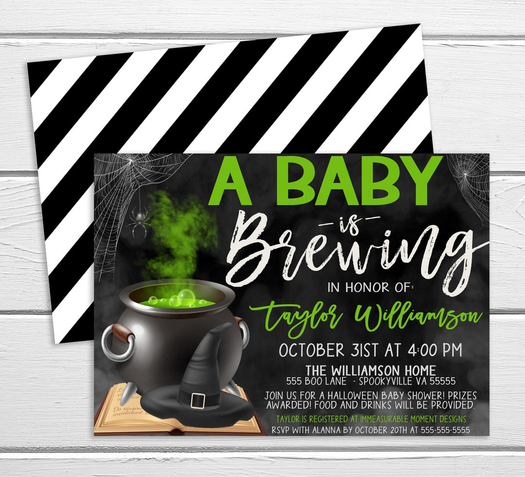 Halloween A Baby is Brewing Baby Shower Invitation, Fall Halloween ...
