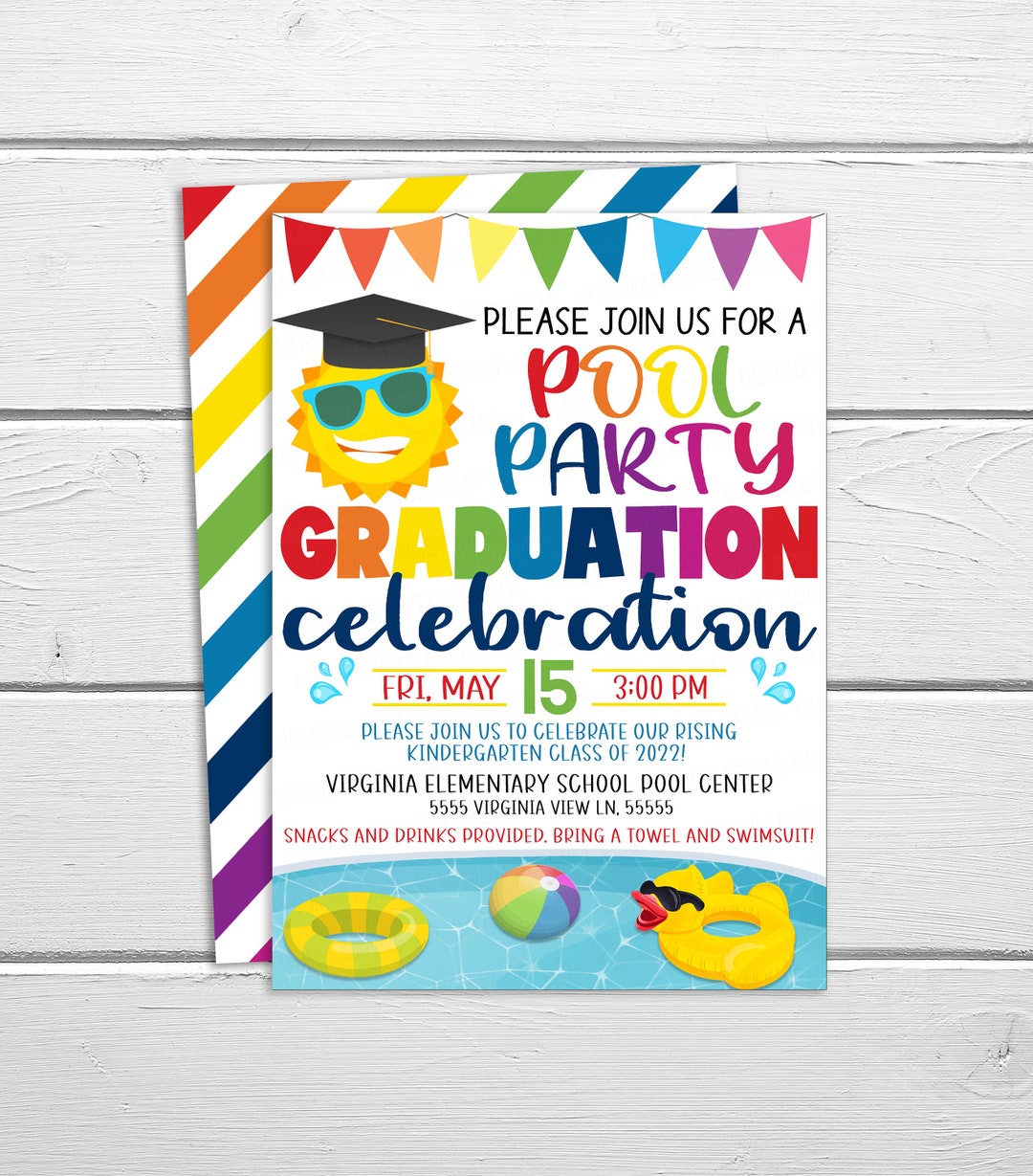Pool Party Graduation Invitation, End of School Year Party Invite, Last ...