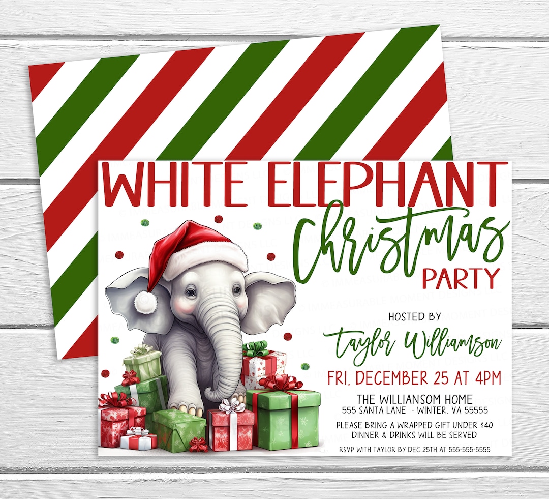 White Elephant Christmas Invitation, Christmas Gift Exchange Invite ...