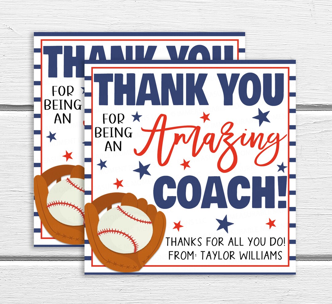Baseball Coach Gift Tags, Thank You for Being an Amazing Coach, Sports ...