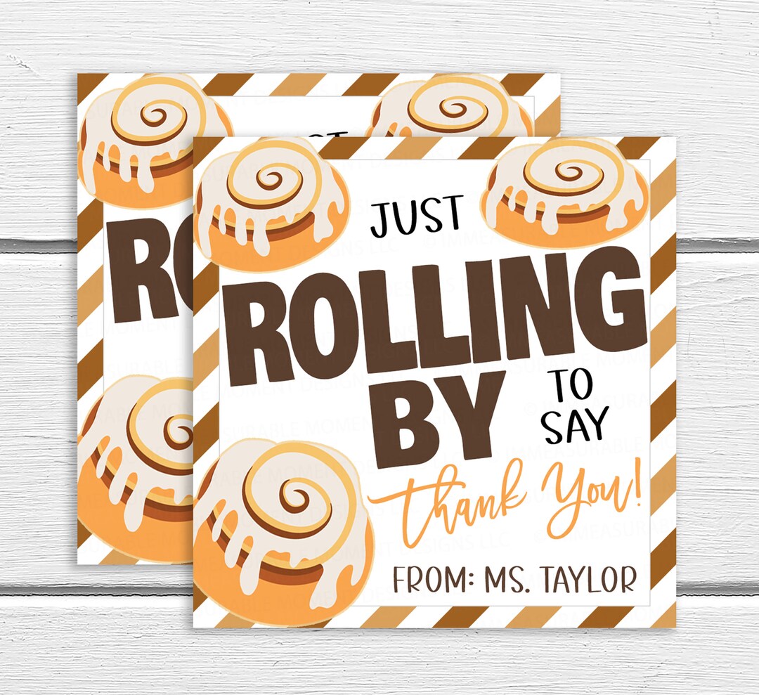 Cinnamon Roll Gift Tag, Rolling by to Say Thank You, Bakery Label ...