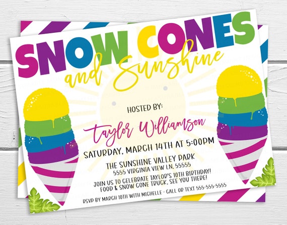 Snow Cones and Sunshine Party Invitation, Snowcone Truck Summer ...