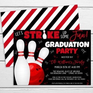 Bowling Graduation Party Invitation, Bowling Party Card, Adult Party ...