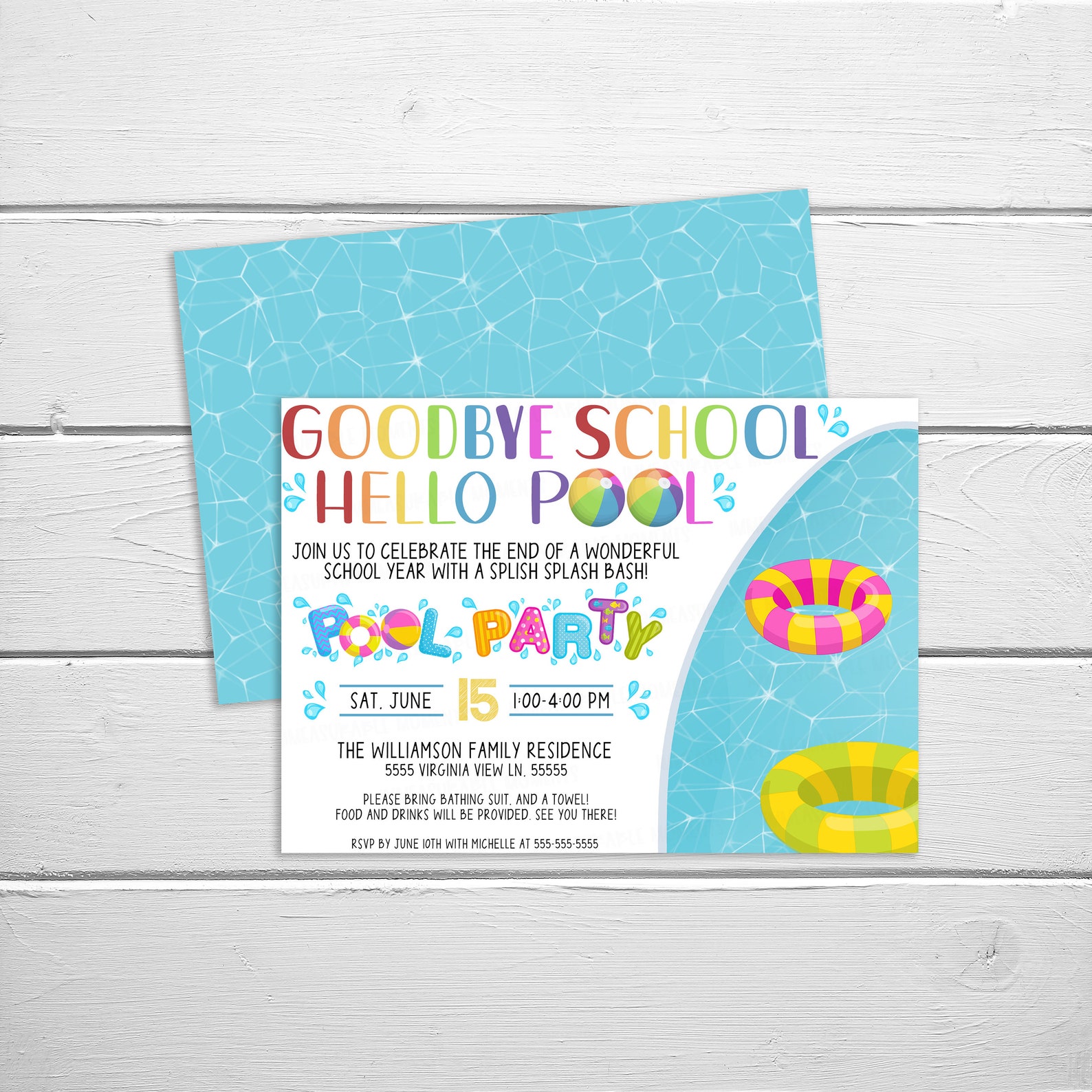 Goodbye School Hello Pool Invitation End of School Year Party - Etsy