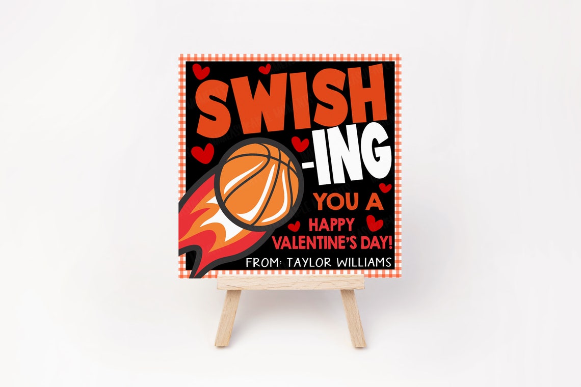 Valentine Basketball Gift Tags, Editable Swishing You A Happy Valentine ...