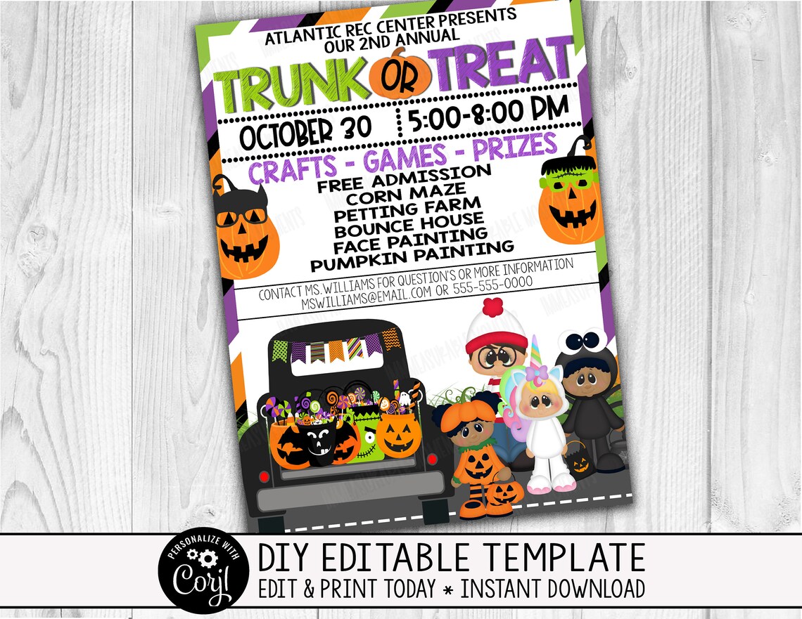 EDITABLE Trunk or Treat Flyer Invitation Kids Halloween | Etsy