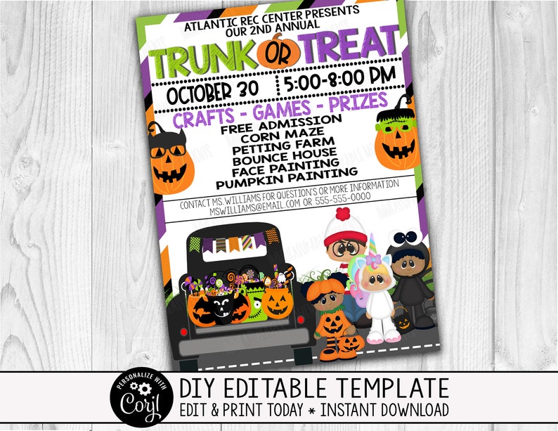 EDITABLE Trunk or Treat Flyer Invitation Kids Halloween | Etsy