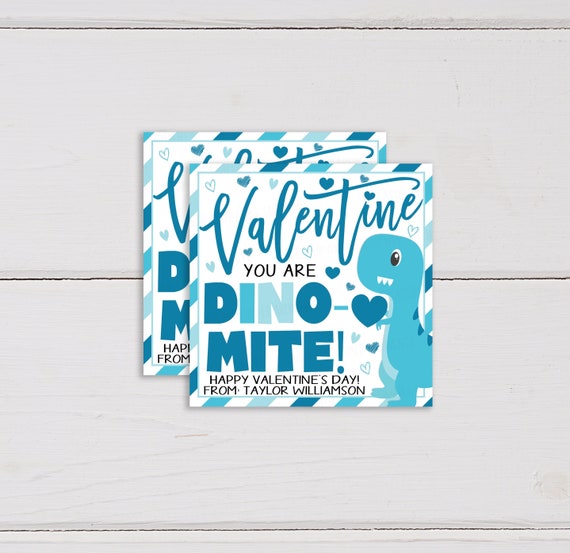 Valentine Dinosaur Gift Tags, Editable Dino Gift Tag, You Are Dino-Mite ...