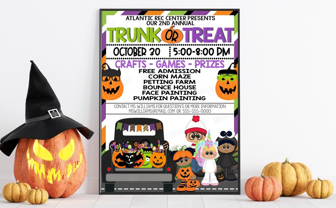 EDITABLE Trunk or Treat Flyer Invitation, Kids Halloween Event ...