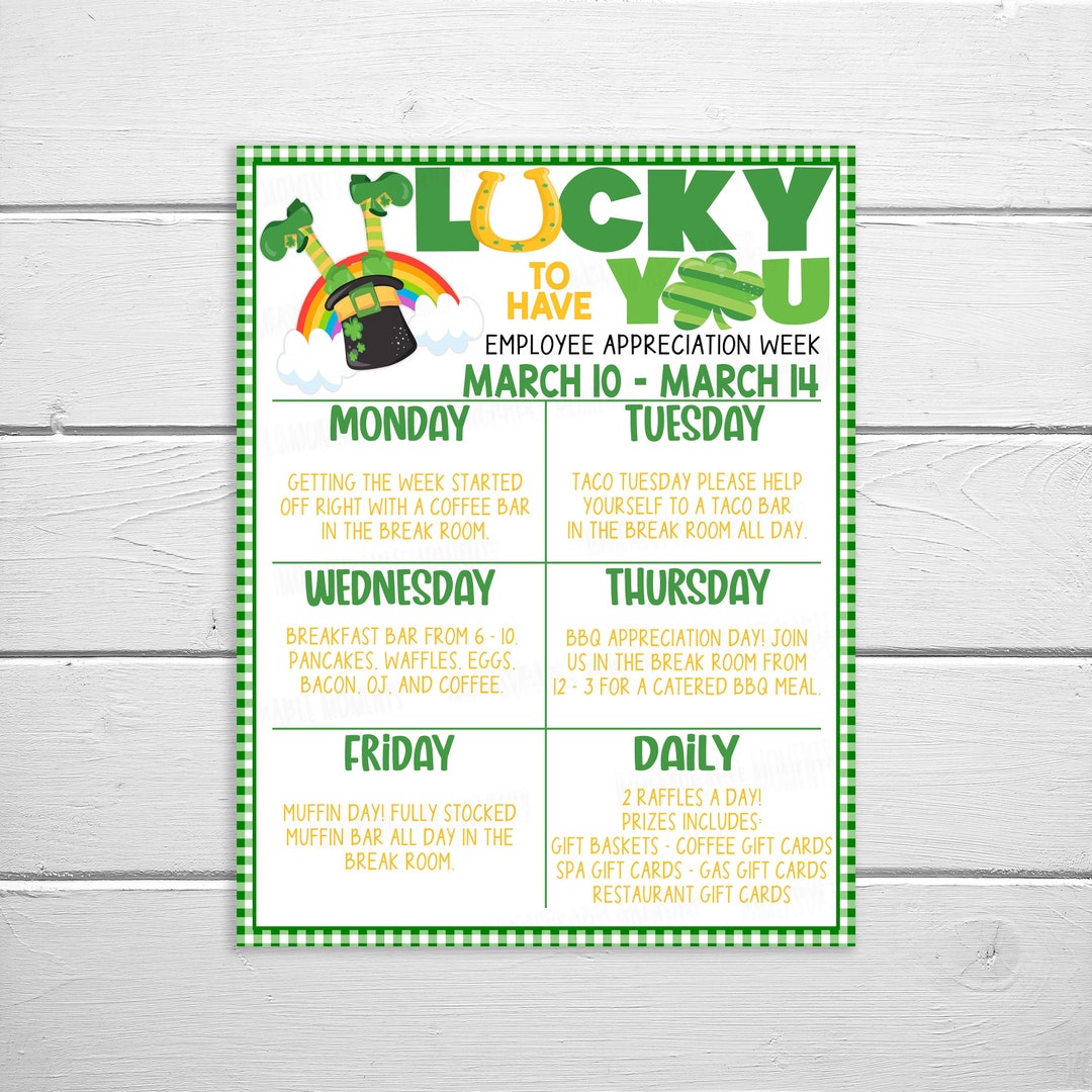 Editable Staff Appreciation Week Itinerary, Employee Appreciation Week ...