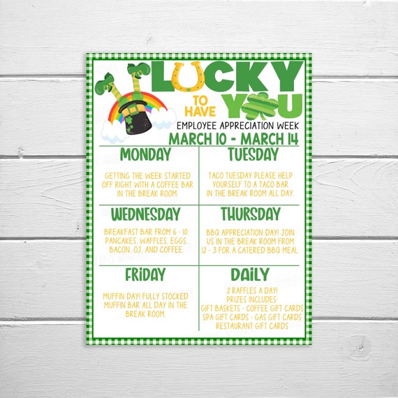 Editable Staff Appreciation Week Itinerary, Employee Appreciation Week ...