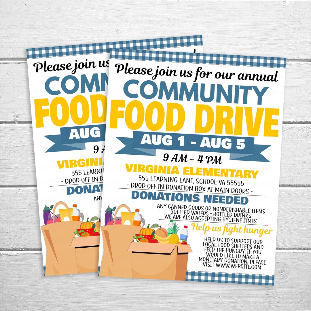Food Drive Fundraiser Flyer, Editable Printable, Community School ...