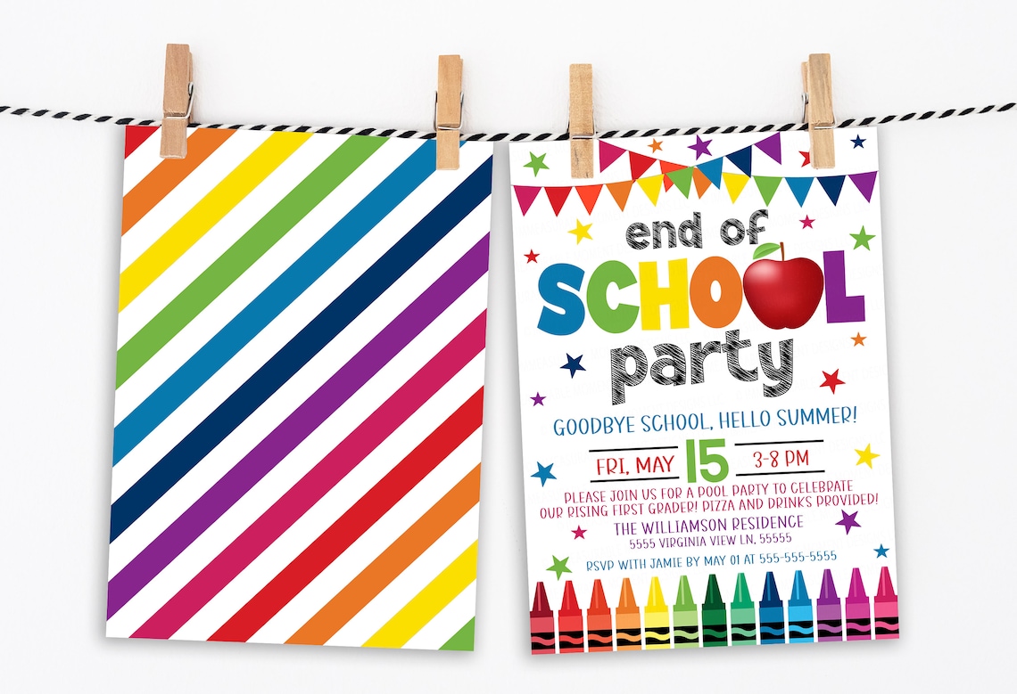 End of School Party Invitation, Editable Last Day of School Party ...