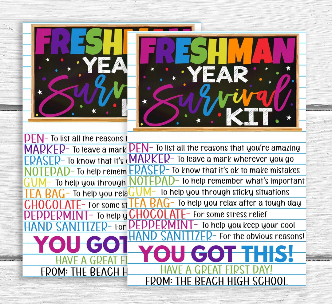 Freshman Survival Kit Gift Tag, Welcome Back Gift for School Students ...