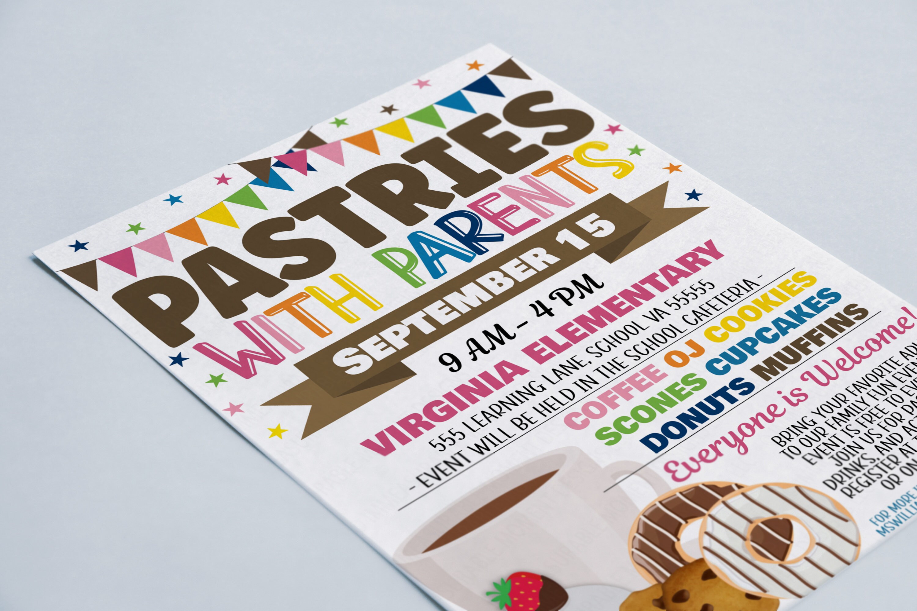 Pastries With Parents, Editable Printable PTA PTO Flyer, School ...