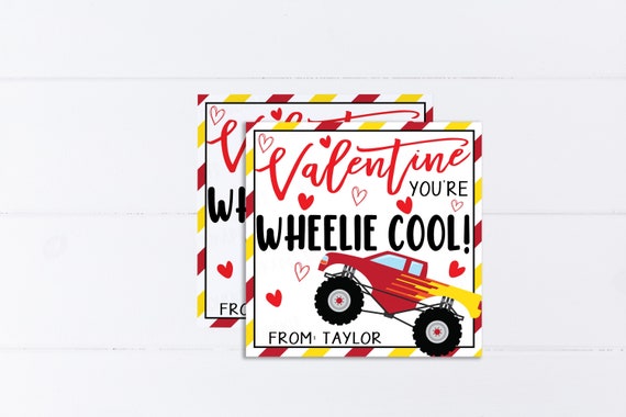 Valentine Monster Truck Gift Tags, Editable Truck Tag, Valentine You're ...