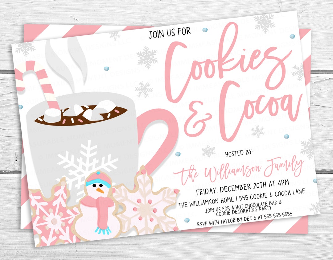 Editable Cookies and Cocoa Invitation Birthday Girl Pink - Etsy