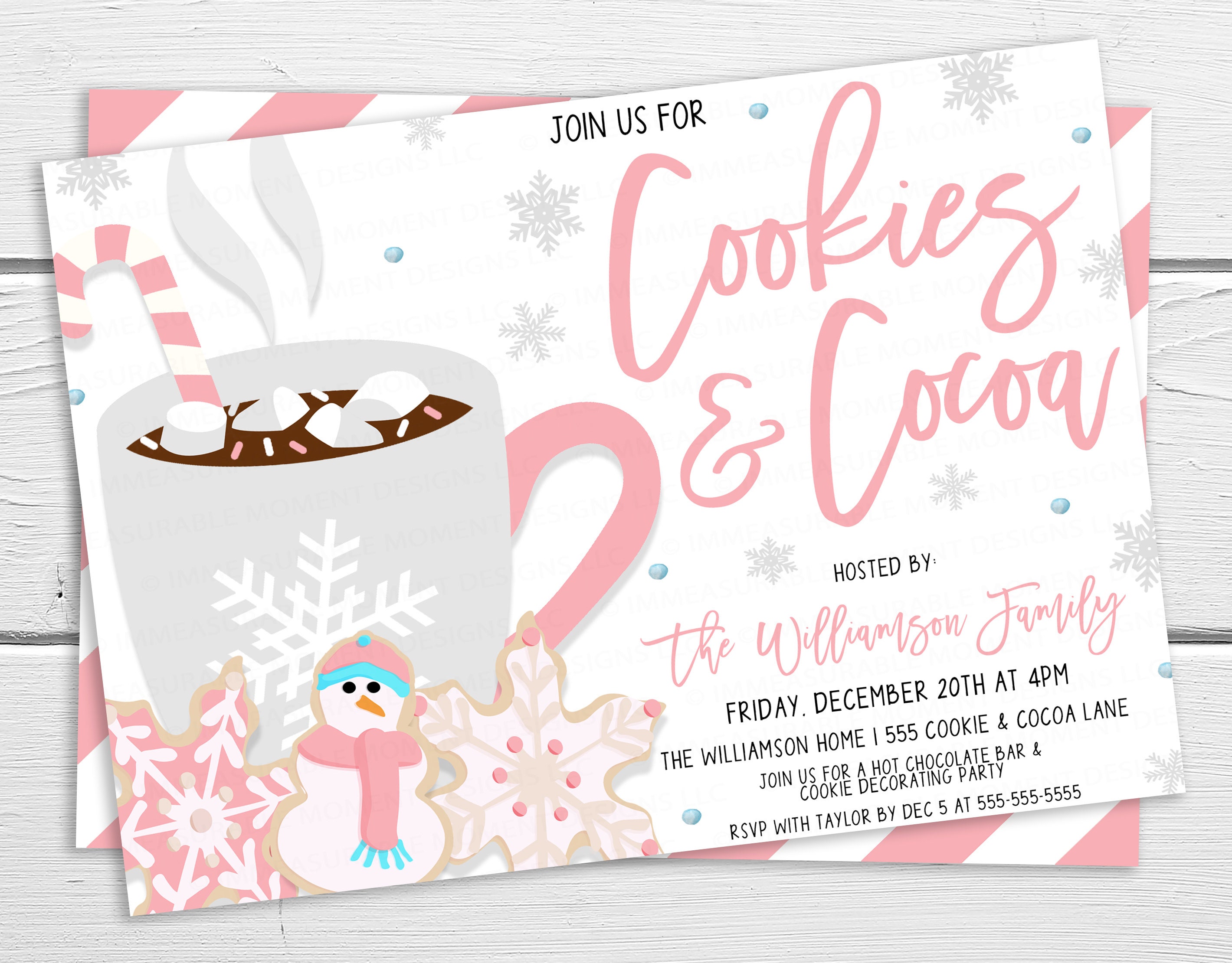 Editable Cookies and Cocoa Invitation, Birthday Girl Pink Cookie Hot ...