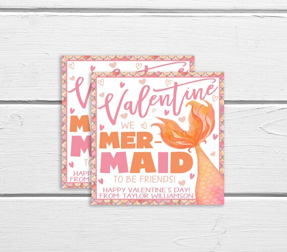 Valentine Mermaid Gift Tags, DIY Editable Gift Tag, Valentine We Mer ...