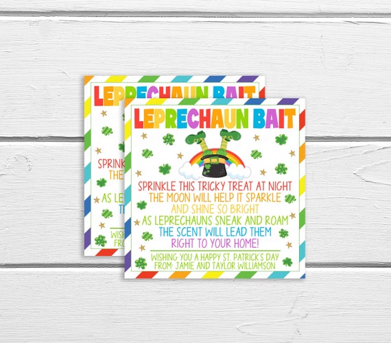 St Patrick's Day Leprechaun Bait Gift Tags, St Patty Day Game, School ...