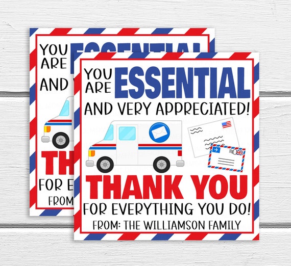 Postal Worker Gift Tag, Thank You Mailman Essential Worker, USPS Mail ...