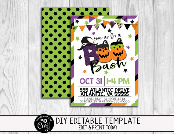 EDITABLE Halloween Boo Bash Party Invitation/Flyer, Kids Halloween ...
