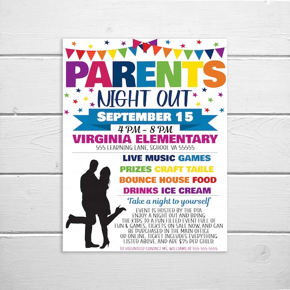Parents Night Out Flyer, Editable Printable, School Family PTO PTA ...