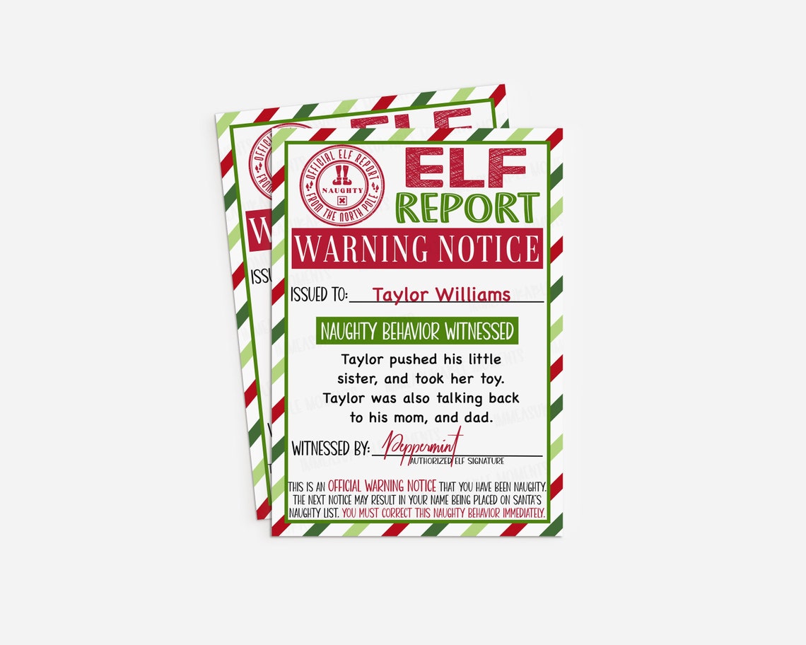 Elf Report, Elf Naughty Warning Letter, Editable Elf Letter, Naughty ...