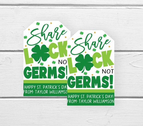 St Patrick's Day Hand Sanitizer Soap Gift Tag, Share Luck Not Germs ...