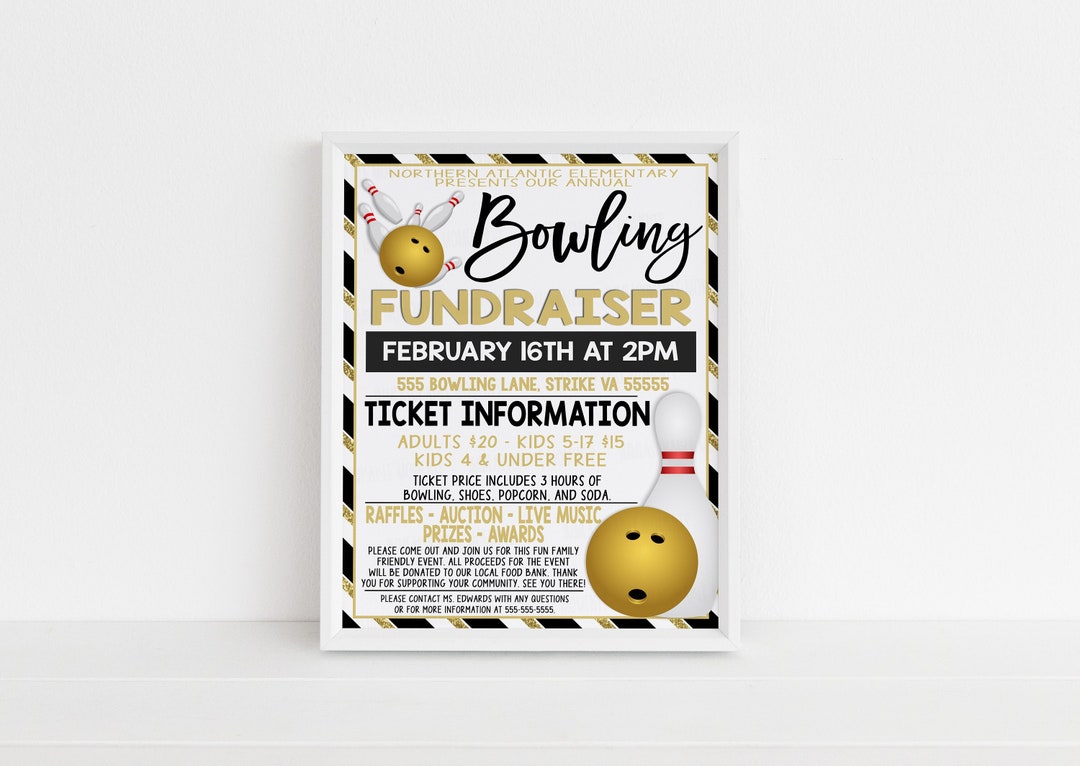 EDITABLE Bowling Fundraiser Flyer, Church School Business Fundraiser ...