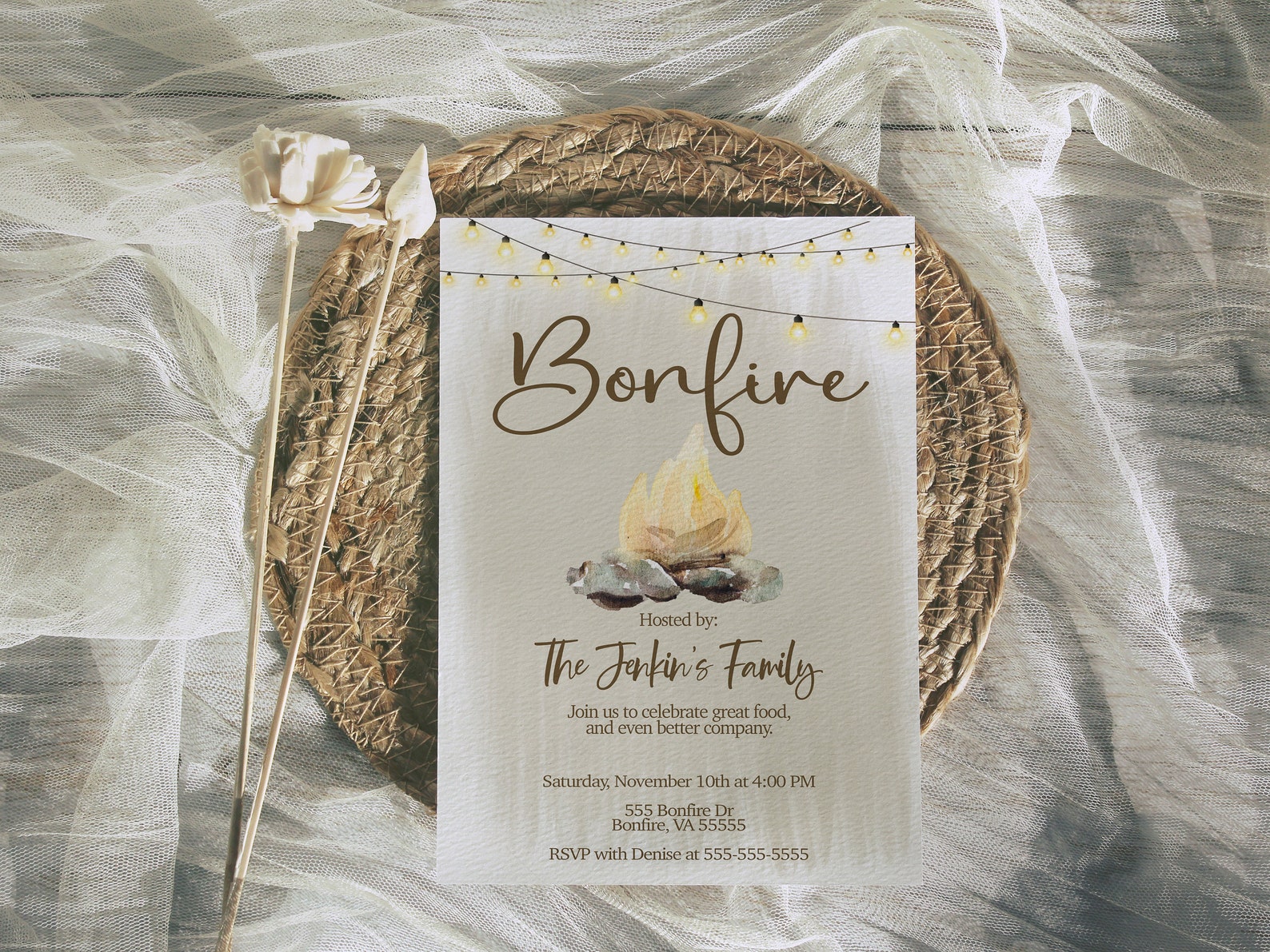 EDITABLE Bonfire Invitation Card, S'more Wedding Bridal Engagment ...