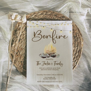 EDITABLE Bonfire Invitation Card, S'more Wedding Bridal Engagment ...
