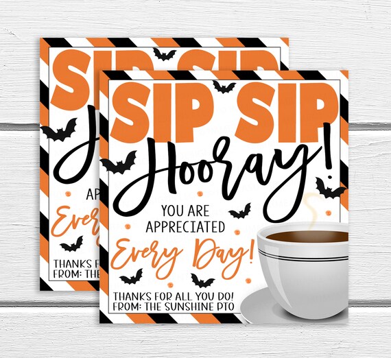 Halloween Coffee Gift Tag, Sip Sip Hooray, Fall Autumn Caffeine ...